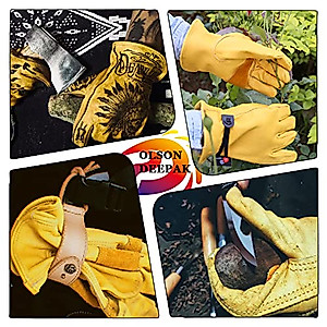 OLSON DEEPAK Outdoor Working Glove for Women and Men,Cowhide Leather Work Gloves for Gardening/Welding/Yard Work/Driving (Yellow, Large(pack of 1))