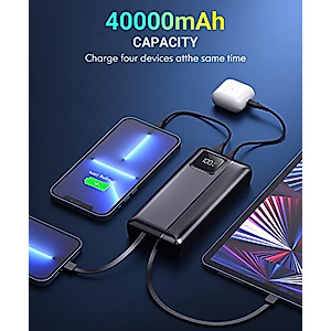 Power-Bank-Portable-Charger - 40000mAh Power Bank Support PD 30W and QC4.0 Fast Charger with Built-in 2 Output Cable and LED Display for iPhone and Android Phones and Most Electronic Devices