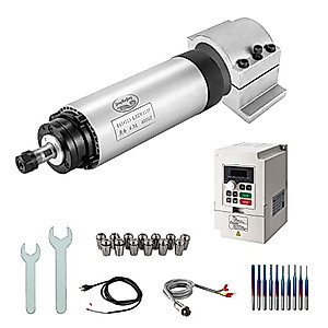 CNC Spindle Motor Kits, 110V 800W 0.8KW Air Cooled Spindle CNC Spindle +110V 0.75KW VFD+Φ65mm Clamp Mount +Collet Set ER11+ Drill bits+ Wires+ Wrenches for CNC Router Machine