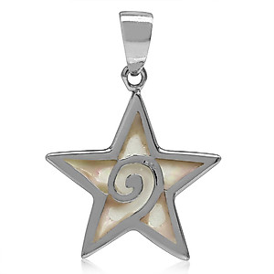 Silvershake Mother of Pearl Inlay White Gold Plated 925 Sterling Silver Star Pendant