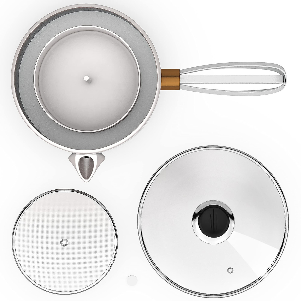 BruChai Brewer - Classic Chai Brewing Pot with Built-In Mesh Strainer - No-Mess Brewing Vessel with Non-Stick Coating - Patented Handy Brew & Pour Steel Teapot with Burn-Proof Handle