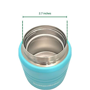 SustainBetter Plastic-Free Vacuum Insulated Stainless Steel Thermos for Hot Foods, Triple Insulated Food Jar for Lunch, Leak-Proof and Wide Mouth Food Container, 12 oz, Ocean Blue