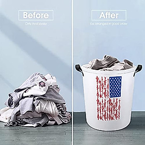 American Flag Fishing Large Laundry Basket Hamper Bag Washing with Handles for College Dorm Portable