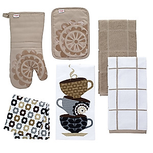 T-fal Textiles Highly Absorbent 100% Cotton Double Sided Printed Dish Cloths, 12" x 12", Set of 2, Neutral Bulb Pattern
