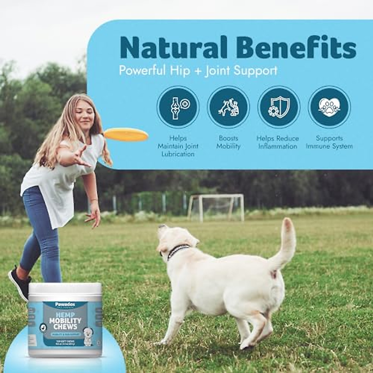 Pawadox - Hemp Joint Chews for Dogs - Mobility Hemp Dog Treats for Hip and Joint Health, Organic Turmeric Supplement for Dog Arthritis Pain Relief- Made in USA, SQF Certified - Duck Flavor,120 Count