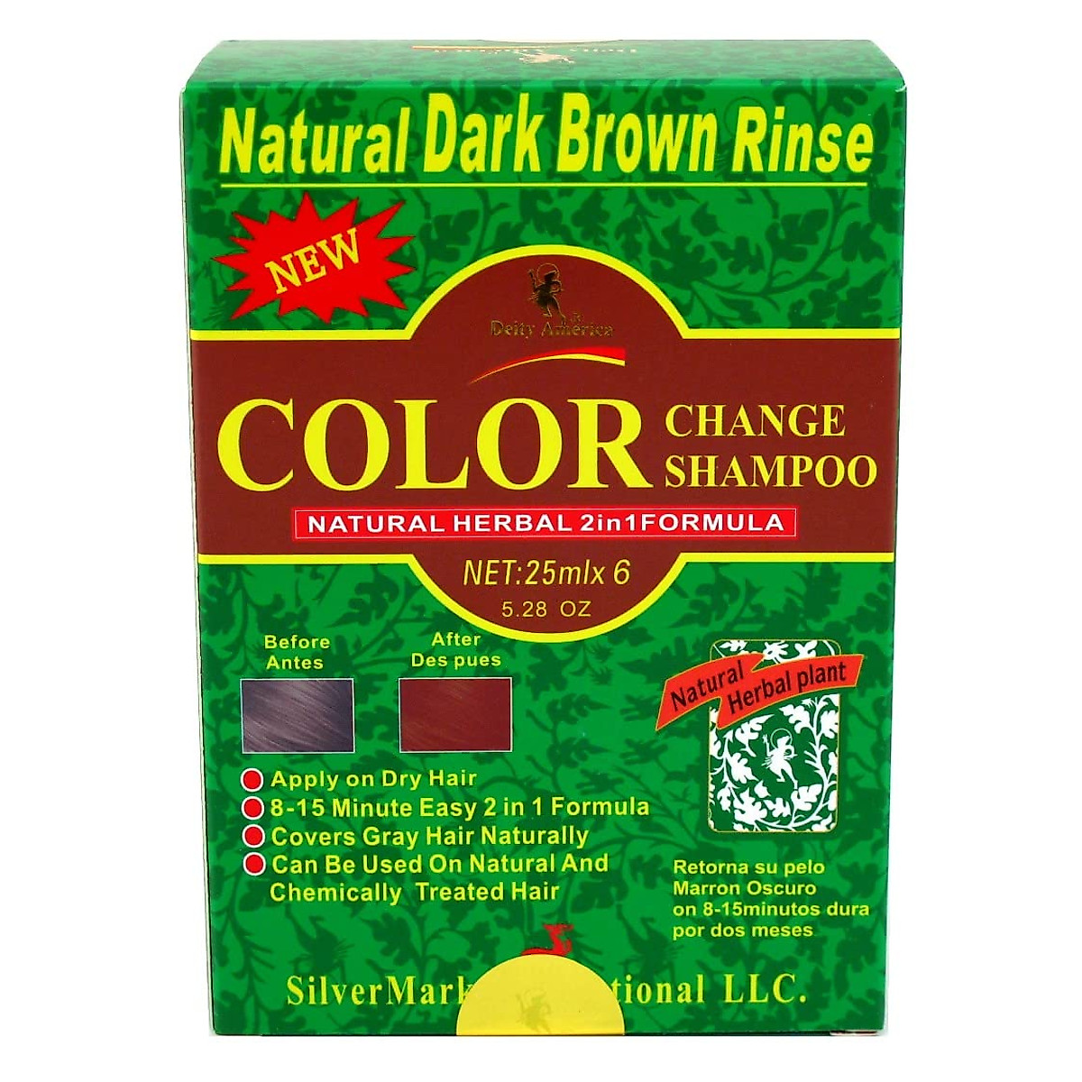 Deity Shampoo Color Change Kit Natural Herbal 2N1 Dark Brown