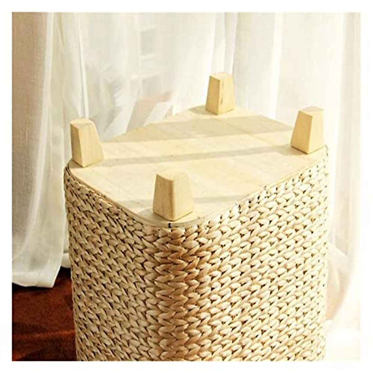 ALDEPO Shoe Cabinet Ottoman Storage Boxes Handmade Straw Solid Wood Shoe Changing Stool Multifunctional Rattan Footstool Healthy and Clean Dual Use Footstool for Home Closet Bedroom