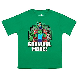 Minecraft Boys Creeper & Characters 3 Colors Short Sleeve T-Shirt Set, 3 Pack (Green/Grey/Black, Size 8)
