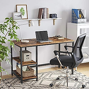 VASAGLE ALINRU Computer Desk, 47.2-Inch Wide Home Office Desk for Study, Writing Desk with 2 Shelves on Left or Right, Steel Frame, Industrial, Rustic Brown and Black ULWD47X