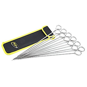 AP Plus Metal Kabob Skewers 12 Inch Long Stainless Steel Shish Grilling Sticks Wide Reusable Set for Meat Shrimp Chicken Vegetable, 12 Pack with Velcro Case