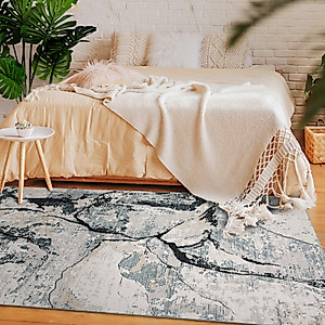 LUXLOOM Washable Rugs 9x12 Rug for Bedroom Modern Living Room Rugs Contemporary Blue Rug Abstract Large Area Rug Non Slip Throw Rugs Stain Resistant Carpet for Nursery Office Dining Room 9'x12' Blue