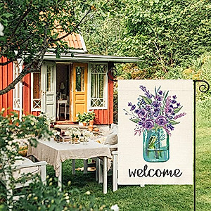 AVOIN colorlife Welcome Watercolor Flower Lavender Vase Garden Flag Double Sided, Spring Summer Holiday Yard Outdoor Flag 12 x 18 Inch