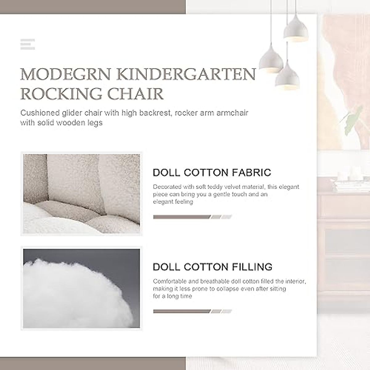 Virabit Small Rocking Chair Nursery, Upholstered Glider Rocker Rocking Armchair for Baby Nursery, Comfy Accent Chair for Nursery, Living Room, Bedroom (Beige)