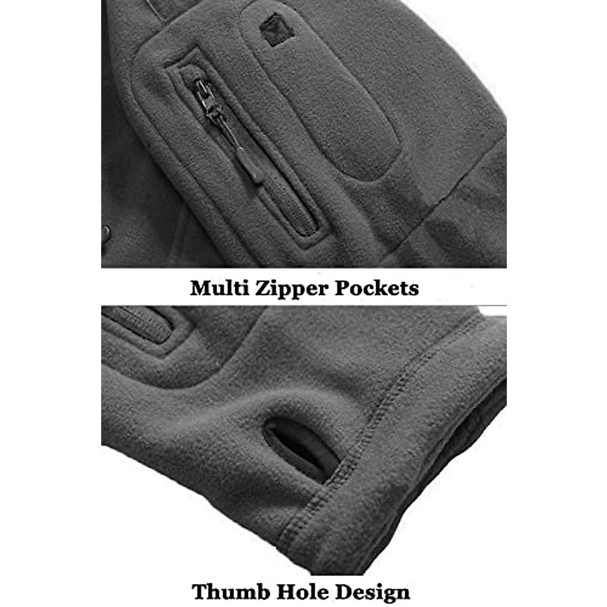 BIYLACLESEN Mens Warm Coat Military Coat Army Coat Hunting Hiking Coat Tactical Fleece Jacket Coat Zip Up Jackets Hoodie Fleece Gray S