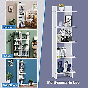 Tangkula 5-Shelf Bookcase, Room Divider and Display Shelf, Freestanding Decorative Storage Shelving, Wooden Bookshelf for Home Living Room Office Bedroom, Room Divider Bookshelf (White, 1)