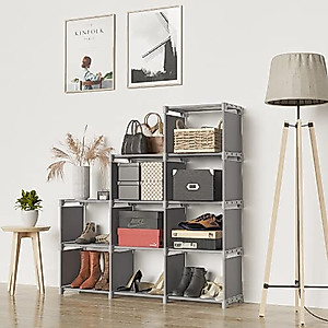 9 Cube Kids Bookshelf Adjustable Bookcase,Portable Closet Organizers and Storage for Storage Clothes, Suitable for Children in Kids Room, Bedroom,Living Room and Office, Diy Book Shelf,Wardrobe Grey