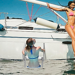 Goplus 3-Step Swim Platform Boat Ladder, Telescoping Folding Dock Ladder w/Handrails, 3 Anti-Slip Footsteps, 500LBS Stainless Steel Boarding Ladder for Pontoons Boats Yachts