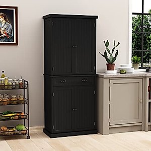 HLR 72" Freestanding Kitchen Pantry Storage Cabinet with Doors and Adjustable Shelves, Pantry Cupboard Cabinet for Kitchen, Bathroom or Hallway, Black