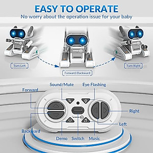 STEMTRON RC Robot Toys for Kids, Rechargeable Remote Control Robot Toy for Boys & Girls, with Auto Demo, Dance Moves, Music, Shining 7 Colors LED Eyes & Flexible Head, Ears & Arms