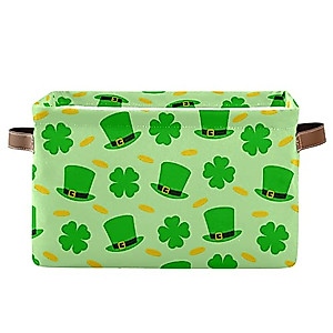 Foldable Storage Basket, Cube Organizer Bins St Patricks Day Leaf Hat Cube Bag Dual Handles for Closet Shelf