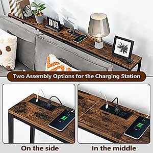 ALLOSWELL Console Table with Power Outlet, 70.9" Narrow Sofa Table, Industrial Entryway Table with USB Ports, Behind Couch Table for Entryway, Hallway, Foyer, Living Room, Bedroom CTHR18E01
