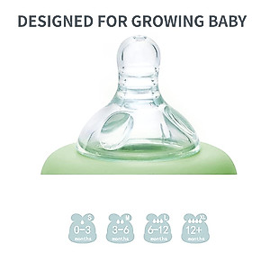 Baby Bottle Glass Wide Neck, Closer to Breastfeeding, Slow Flow Nipple, Anti-Colic, 4 Ounce, 2 Count