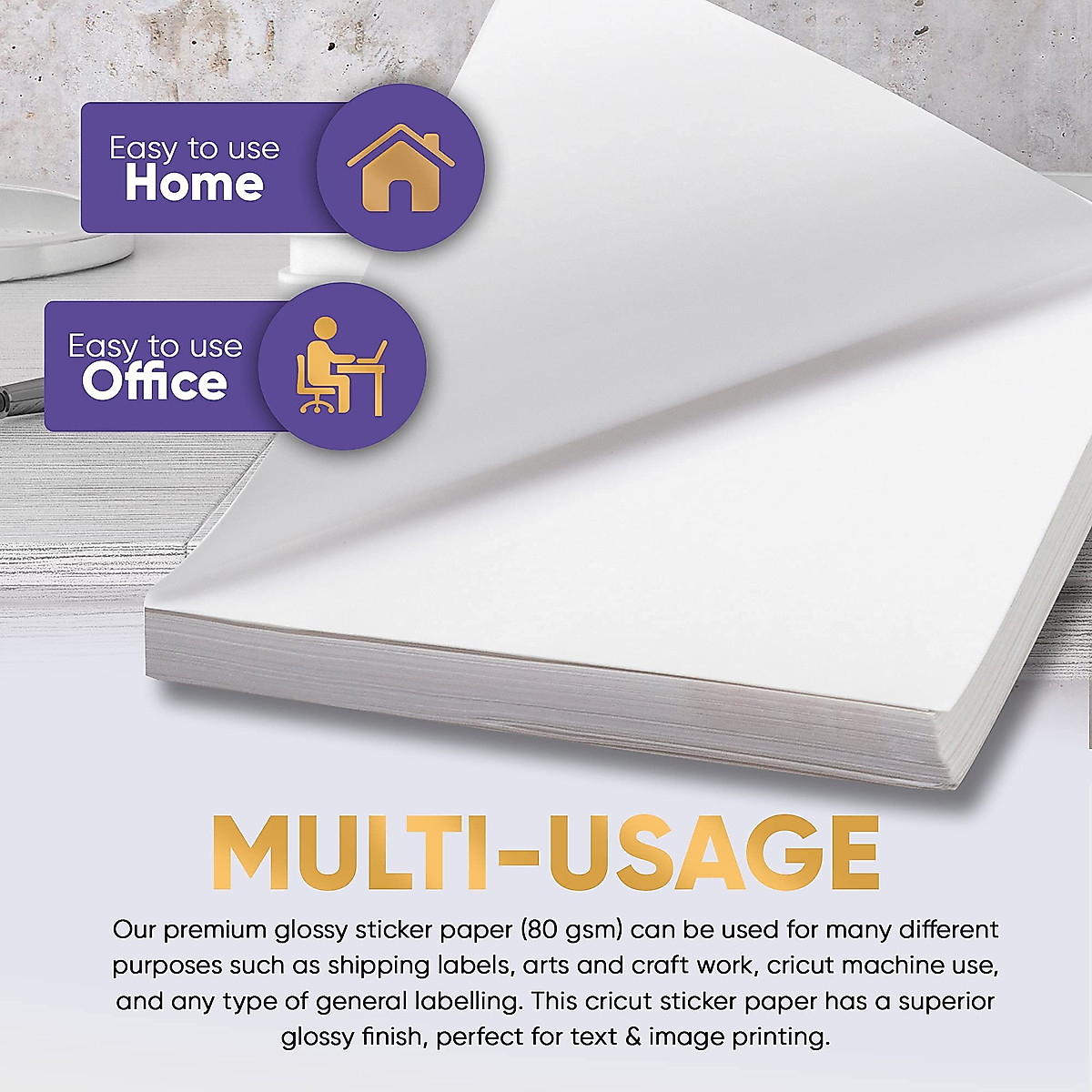 Avarrix Australia A4 Sticker Paper, Paper-Based Glossy White, 50 Sheets, Self Adhesive Premium Glossy Sticker Paper for Laser Printer Only, 80gsm Thickness Printable Label Sheets