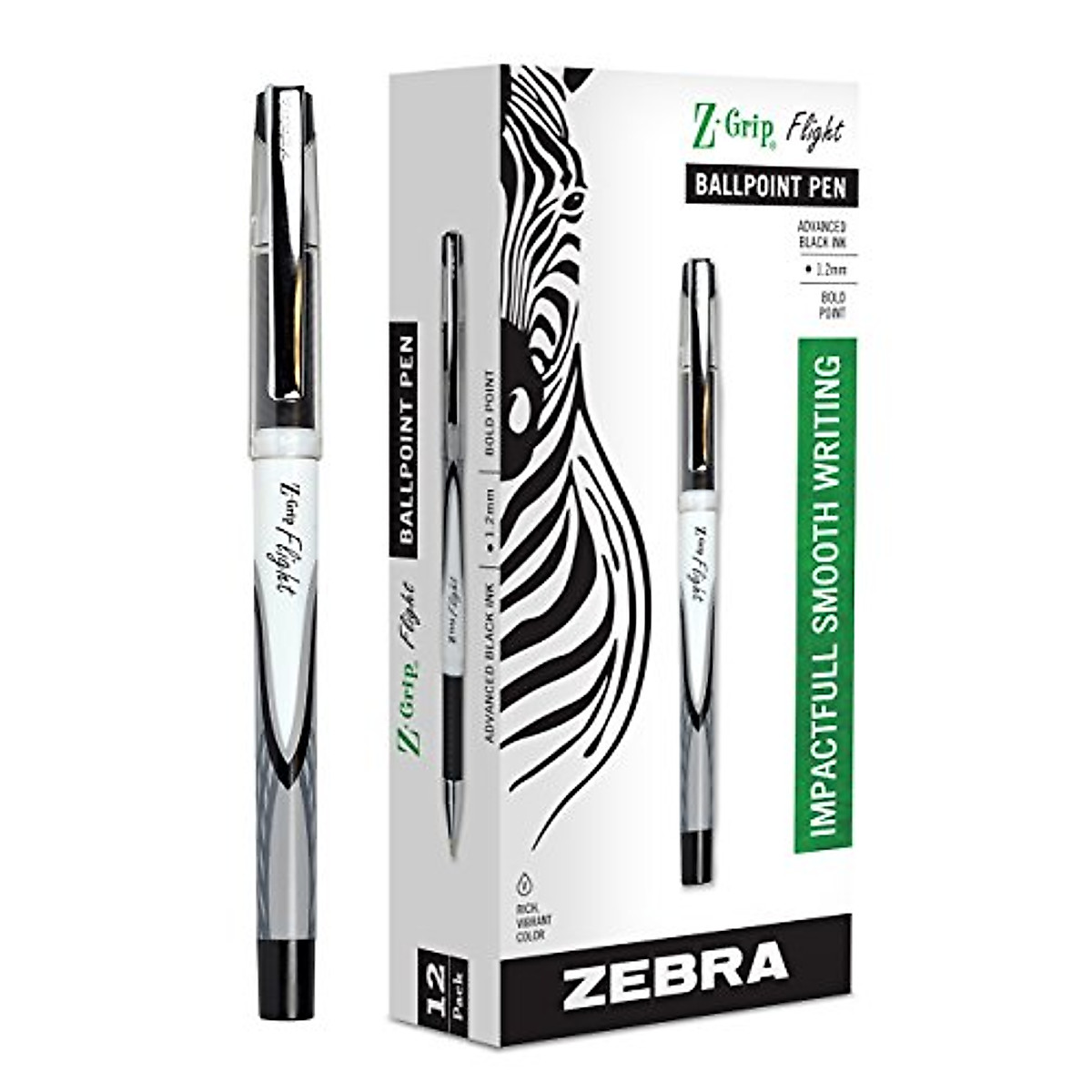 Zebra Pen Z-Grip Flight Stick Ballpoint Pen, Bold Point, 1.2mm, Black Ink, 12-Count