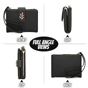 PRETTYZYS Small Bifold Wristlet Wallet for Women – Handmade, RFID Blocking Wallet Case with Credit Card Sleeves, Cash & Coin Storage Compartments – Mini Purse for Ladies, Teenage Girls - Black