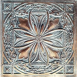 Faux Tin Glue up / Drop in Ceiling Tile TD10 Weathered Copper (Pack of 10 2'X2' tiles ~ 40 sq.ft.) Easy to install PVC panels. Great for antique vintage look ceiling, 3D wall decor, DIY accent wall