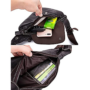 RC ROCKCOW Genuine Leather Sling Backpack Men's Leather Sling bag Triangle Crossbody Bags Multi-pocket Chest Bag Crossbody Daypack with Earphone Hole Casual Crossbody Shoulder Chest Daypack