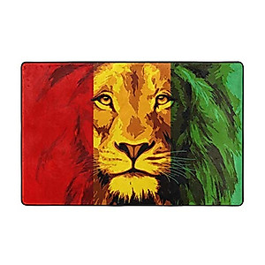 NiYoung Reggae Rasta Flag Lion King Area Rug, Bedroom Living Room Kitchen Rug, Doormat Floor Mat Standing Mat, Children Play Rug Carpet Bathroom Rug Mat, Throw Rugs Carpet Yoga Mat