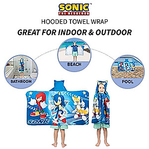 Sonic The Hedgehog, Anime, Bath/Pool/Beach Soft Cotton Terry Hooded Towel Wrap, 24 in x 50 in, By Franco Kids