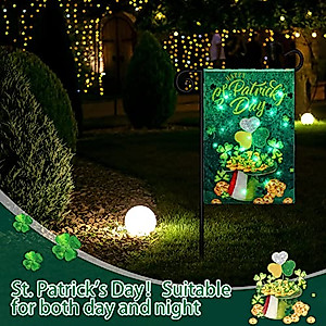 St Patricks Day Garden Flag with Lights, Irish Garden Flag Leprechaun Sat in the Irish Green Truck Flags, Shamrock Hat Flag Double Sided Yard Flags for Lawn Garden Outdoor Decorations (12 x 18 Inch)