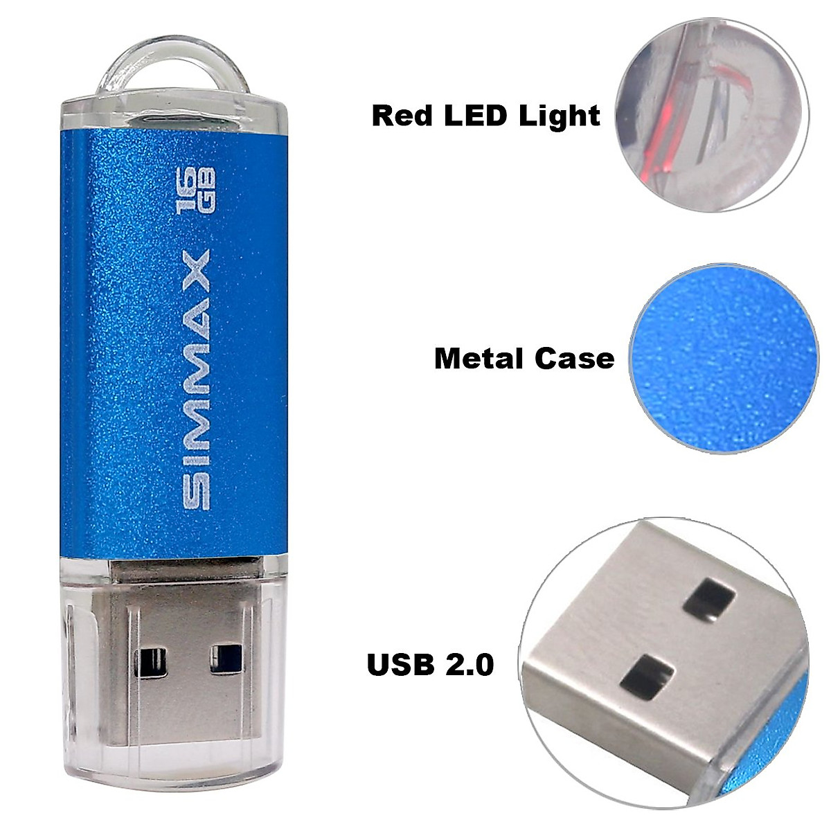 SIMMAX USB Flash Drives 5 Pack 16GB USB 2.0 Flash Drive Memory Stick Thumb Drive Pen Drive with Led Indicator (Blue Green Black Red Purple)