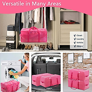 Extra Large Moving Bags with Strong Zippers and Handles Moving Supplies with lids, 8 Pack Heavy Duty Totes for Storage Bags for Space Saving, Fold Flat, Moving and Storing (8, Pink)