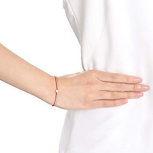 CHOW SANG SANG 18K Red Gold Round-Plated Carat (G-H Color, SI Clarity) Diamond Red Thread Bracelet for Women 87070B (Rose Gold, 7.4 Inches, (19 CM))