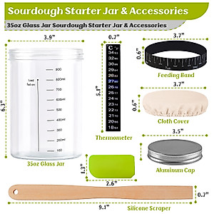 WAVEWISE Sourdough Starter Jar Kit 1000ml - Large Glass Jar for Sourdough - Sourdough Starter Crock - Reusable Sour Dough Starter Jar With Thermometer, Silicone Scraper, Cloth Cover and Lid