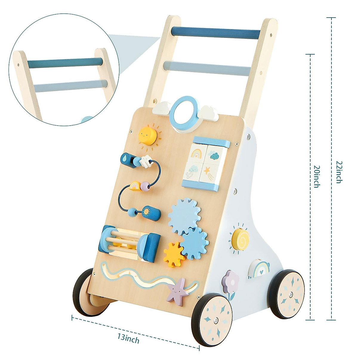 Beright Wooden Baby Walker, Wooden Baby Push Walker, Learning Activity Walker Toys, Baby Push Toy Multiple Activities Center, Gift for Birthday, Christmas and New Year