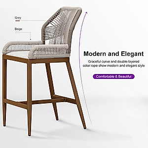 PURPLE LEAF 2 Pieces Counter Height Bar Stools Patio Boho Rattan Barstools Aluminum Woven Bar Chairs with Cushions for Outdoor Kitchen Island Garden