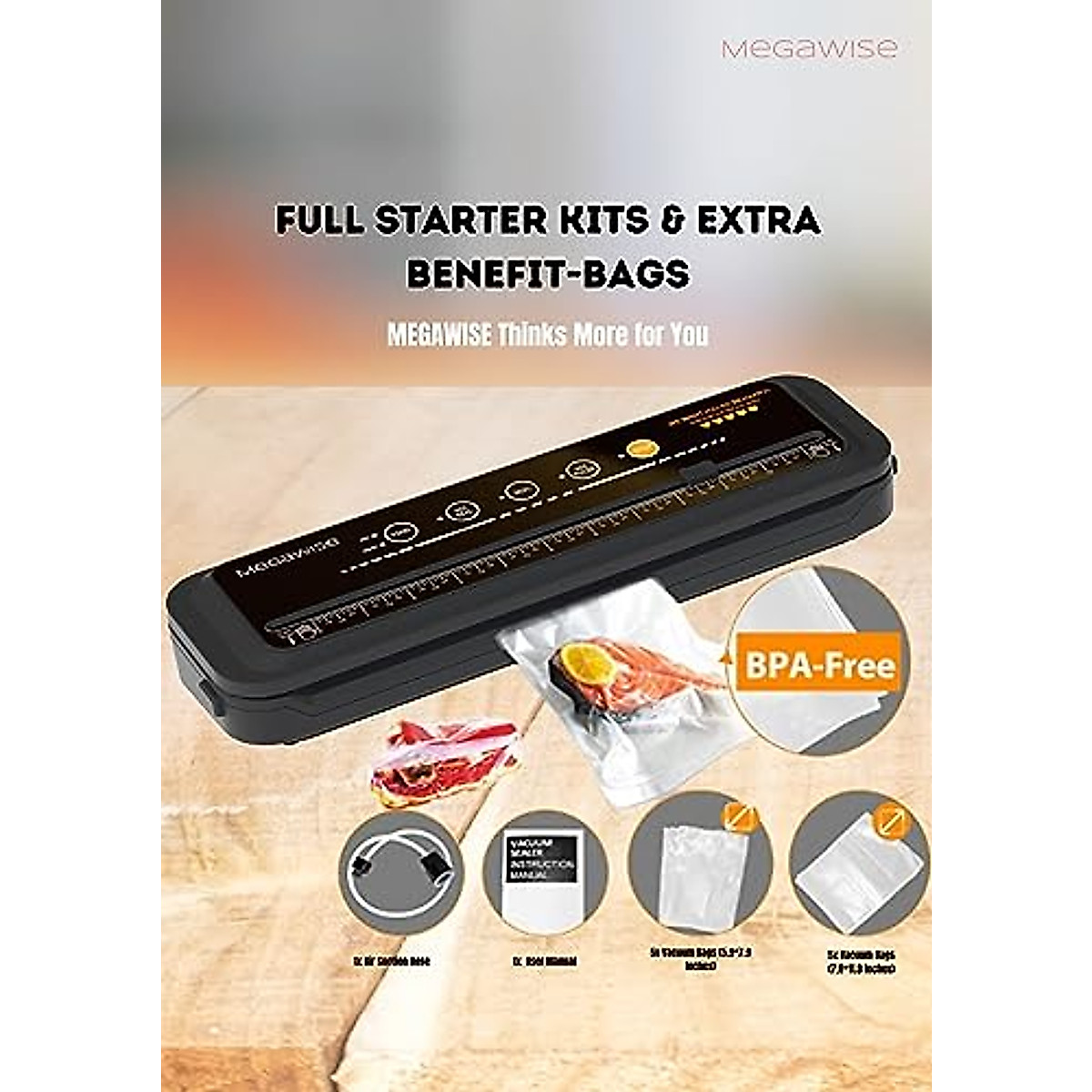 MegaWise Powerful and Compact Vacuum Sealer Machine One-Touch Automatic Food Sealer