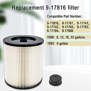 17816 Filter for Shop Vac Craftsman 9-17816 Filter Craftsman Wet/dry Vacuum Filter Fits 5/6/8/12/16/32 Gallon Larger Vacuum Cleaner Accessories