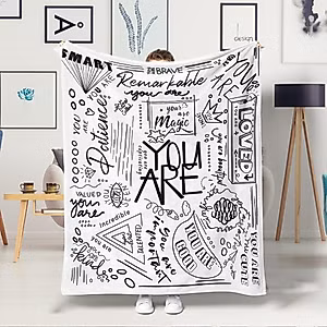 Kanuyee Inspirational Quote Throw Blanket, Positive Psychological Hint Word You are Cozy Decor Nap Cash Blankets Gift for Teens Kids Children Student College Dorm Throws Black and White 40×50 inches