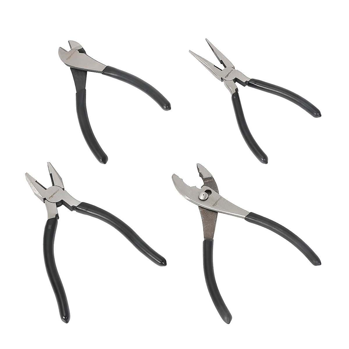 Amazon Basics Plier Tools, Set of 4, Black,silver