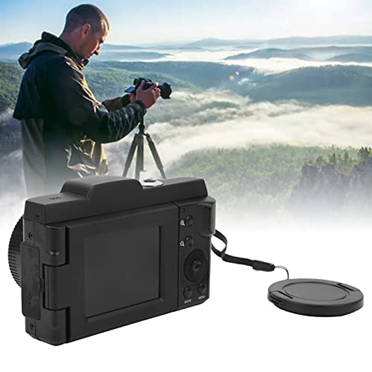 Digital Camera Vlogging Camera Video Camera, 1080P 16MP 16X Zoom Rechargeable Compact Camera with Loop Recording, 2.4 Inches LCD Screen, for Beginners Learners Kids