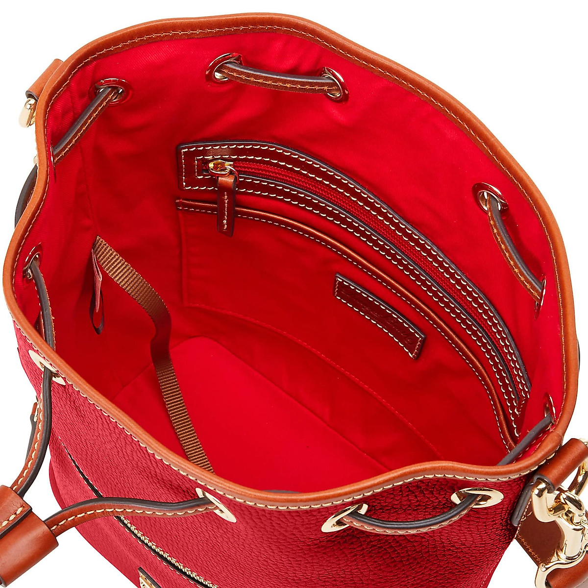 Dooney & Bourke Women's Drawstring in Pebble Grain Leather, Medium Sized Handbag with Drawstring Closure, Red