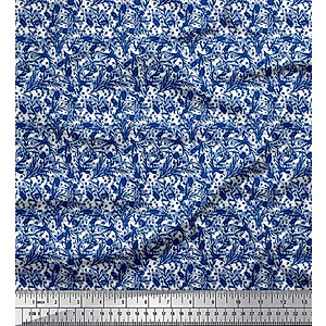 Soimoi Polyester Crepe Fabric Leaves & Floral Artistic Printed Fabric 1 Yard 42 Inch Wide