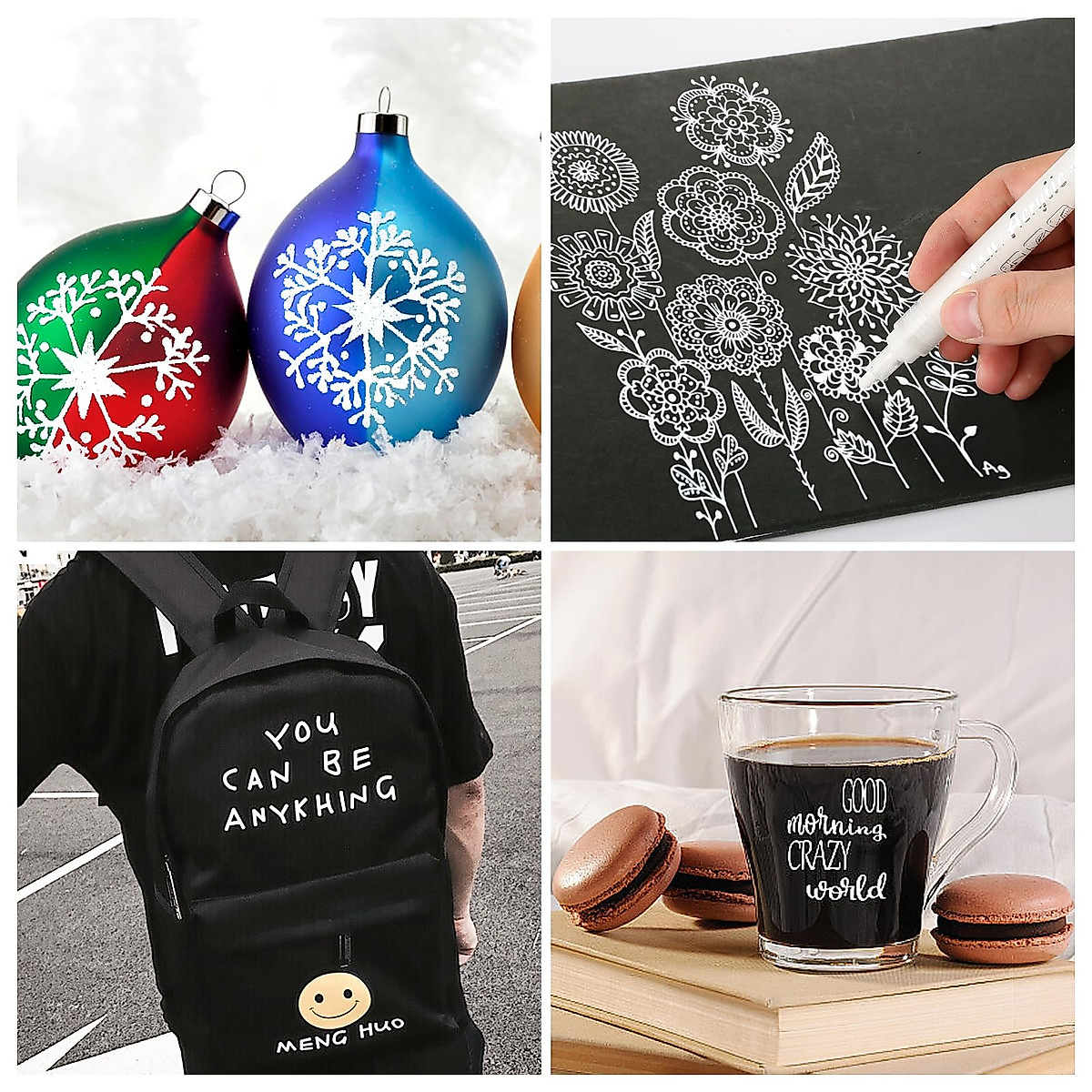 SFAIH Acrylic White Paint Pens - 8 Pack 2-3MM Medium Tip & 0.7MM Extra Fine White Paint Marker for Rock Painting, Wood, Metal, Fabric, Plastic, Canvas, Glass, Ceramic, Diy Crafts