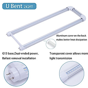 MKUJOO 4 Pack T8 U Bend LED Tube Light,LED U Shaped Bulbs,Shop Light,Office Light 2x2FT 24W(50W Equivalent),6000K Daylight White,G13 Base Dual-End Powered,Ballast Bypass,LED Bulb Clear Cover 100-277V