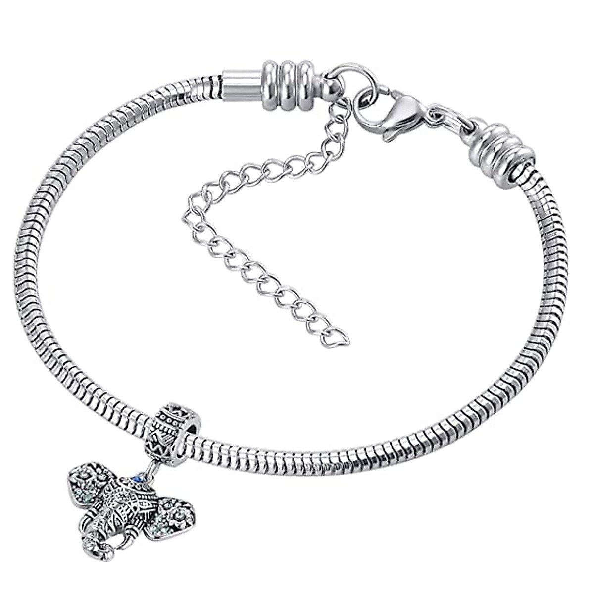 DWJSu Lucky Elephant Charms Good Luck Symbol Blue Crystal Dangle Animal Bead Charm fit Pandora Charm Bracelet & Necklace, DW-NEW075